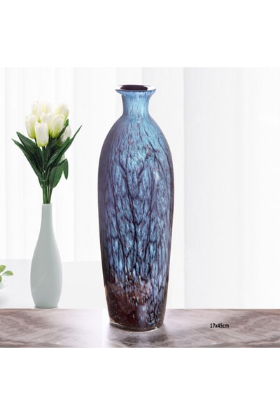 Keskin Bıçak Cam Dekoratif Vazo Mavi 17X45