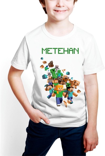 Hediyecenter Minecraft Kişiye Özel Isim Baskılı Çocuk T-Shirt Beyaz Unisex Hediyecenter Minecraft Kişiye Özel Isim Baskılı Çocuk T-Shirt Beyaz Unisex