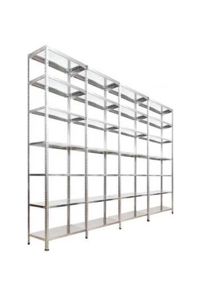 Rafburada 7 Katlı 4'lü Bitişik Galvaniz Çelik Raf.depo,dosya Raf 0.70 MM-43X60-200CM
