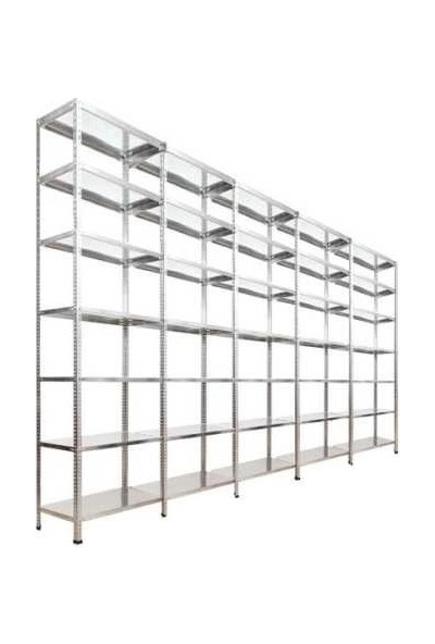Rafburada 7 Katlı 5'li Bitişik Galvaniz Çelik Raf.depo,dosya Raf 0.70 MM-31X75-200CM