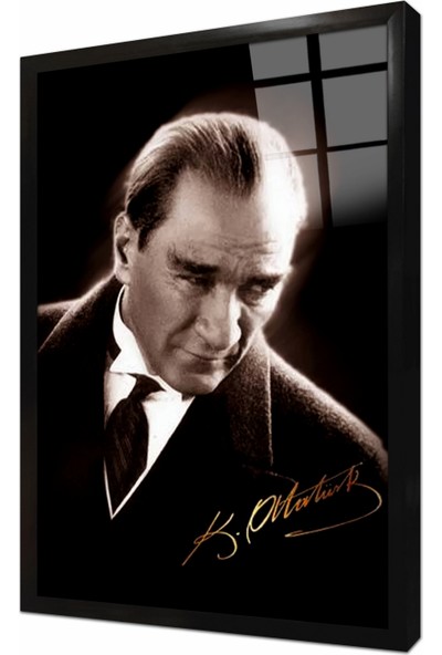 Tablosan Imzalı Atatürk Portresi Çerçeveli Cam Tablo