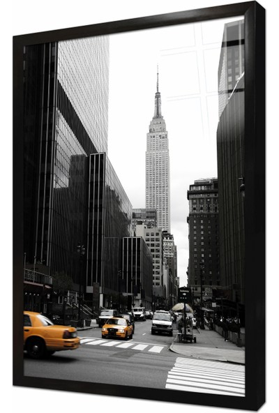 Tablosan New York Sarı Taksi Çerçeveli Cam Tablo