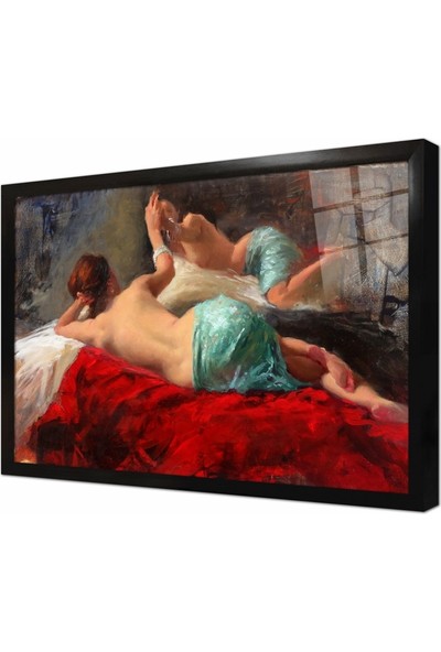 Tablosan Uzanan Kadın Çerçeveli Cam Tablo Tablosan Uzanan Kadın Çerçeveli Cam Tablo