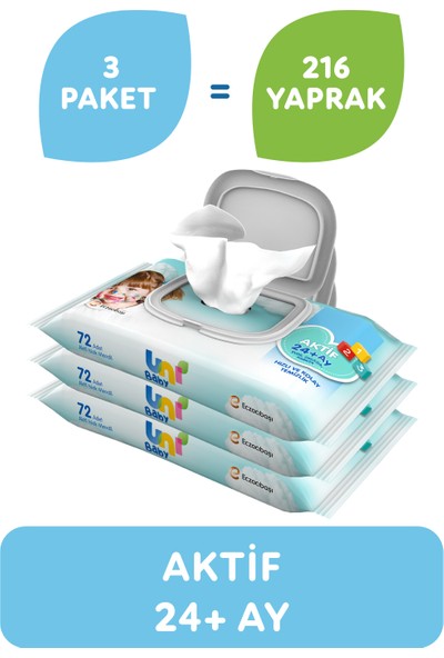 Uni Baby Aktif Islak Mendil 3'lü 156 Yaprak
