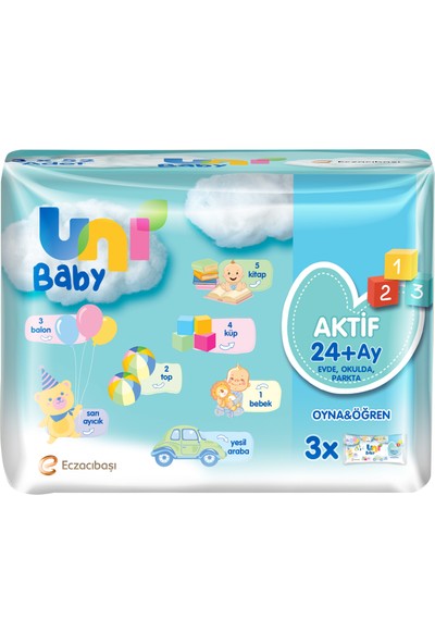 Uni Baby Aktif Oyna Öğren 3'lü Islak Mendil 156 Yaprak