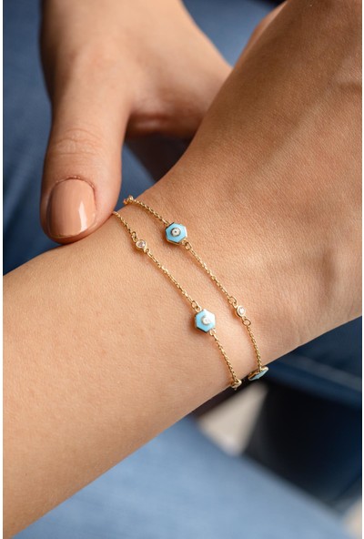 Semiz Kuyumculuk Çift Sıra Köşeli Nazar Altın Bileklik Semiz Kuyumculuk Çift Sıra Köşeli Nazar Altın Bileklik