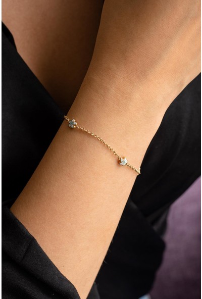 Semiz Kuyumculuk Mineli Papatya Altın Bileklik