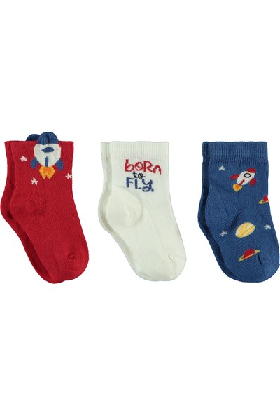 Civil Baby Erkek Bebek 3'lü Çorap Set 0-24 Ay Kırmızı