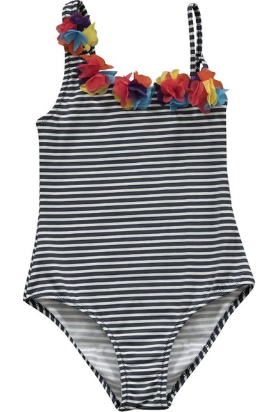 Rapapa Endeep Kız Çocuk Tek Omuz Siyah Çizgili Aksesuarlı Mayo EP21921