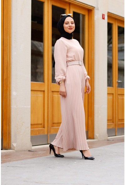 İlkimay Kemer Hediyeli Piliseli Tulum - Bej