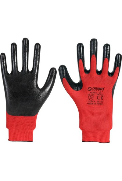 Demir Safety Nitril Iş Eldiveni Kırmızı Siyah 12 Çift 10 No Demir Safety Nitril Iş Eldiveni Kırmızı Siyah 12 Çift 10 No