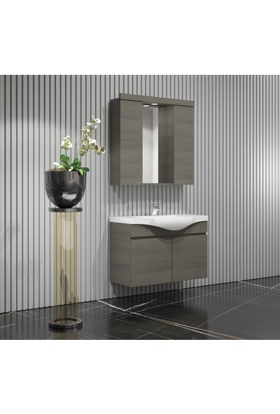 Özceden Yıldız Banyo Dolabı 80 cm Kompe Antrasit Meşe