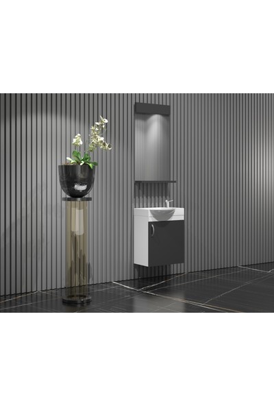 Özceden Lale Banyo Dolabı Takımı 45 cm Antrasit Gri Mat