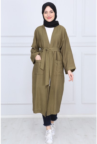 İlmek Moda Kadın Haki Kuşaklı Hırka 5301