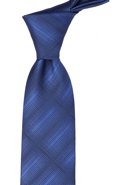 Kravatkolik Mavi Kendinden Desen Mendilli Klasik Kravat KK9449