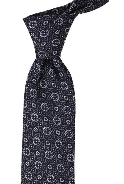 Kravatkolik Siyah Çiçek Desen Mendilli Klasik Kravat KK9481