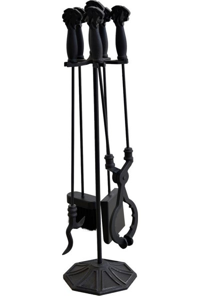 Prado Dekoratif Döküm Şömine Maşa Takımı Aslan Başlı