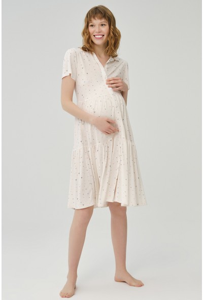 Dagi Ekru Kalpli Lohusa Önden Düğmeli Gecelik Dagi Ekru Kalpli Lohusa Önden Düğmeli Gecelik