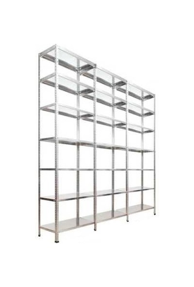 Rafburada 7 Katlı 3'lü Bitişik Galvaniz Çelik Raf.depo,dosya Raf 0.70 MM-31X75-250CM