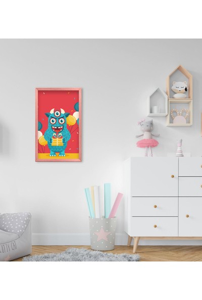 Bk Gift Tatlı Canavar Tasarımlı Dekoratif Pembe Ahşap Çerçeveli Çocuk Odası Tablo-2 Bk Gift Tatlı Canavar Tasarımlı Dekoratif Pembe Ahşap Çerçeveli Çocuk Odası Tablo-2