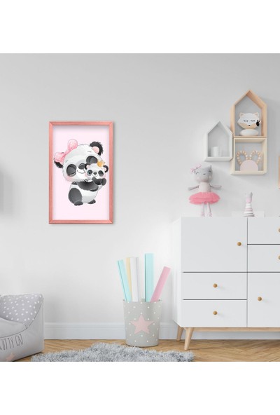Bk Gift Sevimli Panda Tasarımlı Dekoratif Pembe Ahşap Çerçeveli Çocuk Odası Tablo-7 Bk Gift Sevimli Panda Tasarımlı Dekoratif Pembe Ahşap Çerçeveli Çocuk Odası Tablo-7