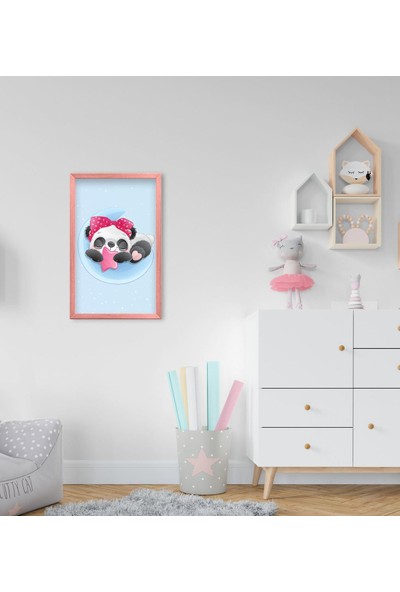 Bk Gift Sevimli Panda Tasarımlı Dekoratif Pembe Ahşap Çerçeveli Çocuk Odası Tablo-6 Bk Gift Sevimli Panda Tasarımlı Dekoratif Pembe Ahşap Çerçeveli Çocuk Odası Tablo-6