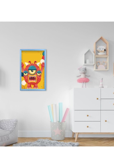 Bk Gift Tatlı Canavar Tasarımlı Dekoratif Mavi Ahşap Çerçeveli Çocuk Odası Tablo-3 Bk Gift Tatlı Canavar Tasarımlı Dekoratif Mavi Ahşap Çerçeveli Çocuk Odası Tablo-3