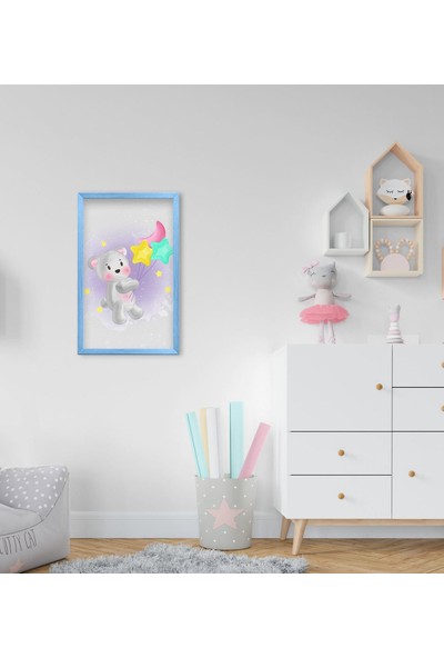Bk Gift Tatlı Ayıcık Tasarımlı Dekoratif Mavi Ahşap Çerçeveli Çocuk Odası Tablo-3 Bk Gift Tatlı Ayıcık Tasarımlı Dekoratif Mavi Ahşap Çerçeveli Çocuk Odası Tablo-3