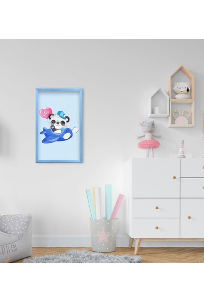 Bk Gift Sevimli Panda Tasarımlı Dekoratif Mavi Ahşap Çerçeveli Çocuk Odası Tablo-3 Bk Gift Sevimli Panda Tasarımlı Dekoratif Mavi Ahşap Çerçeveli Çocuk Odası Tablo-3