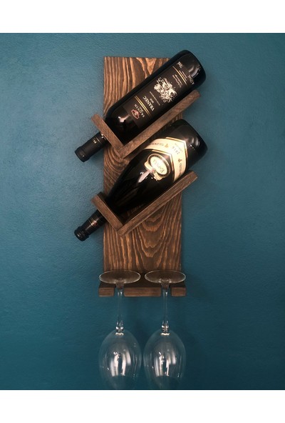 O&A Wood Doğal Ahşap Vintage Şaraplık, 2 Şişe 2 Kadeh Bölmeli Ahşap Şaraplık Ceviz O&A Wood Doğal Ahşap Vintage Şaraplık, 2 Şişe 2 Kadeh Bölmeli Ahşap Şaraplık Ceviz
