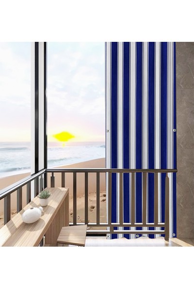 Laris Evaşkım ''kuşgözü'' Balkon Perdesi Balkon Brandası Mavi Beyaz