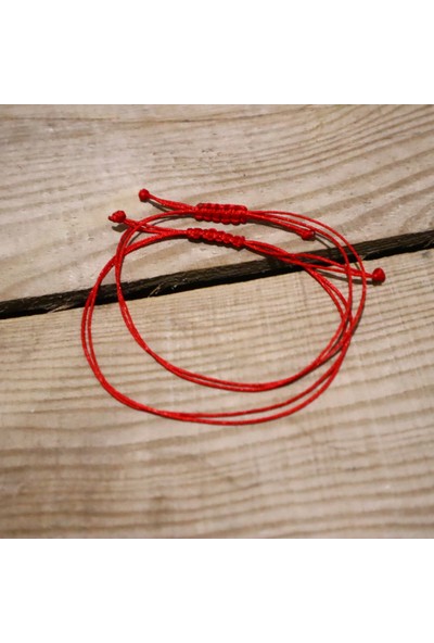 İkan Unisex Kırmızı Ip Dilek ve Şans Bilekliği 2'li