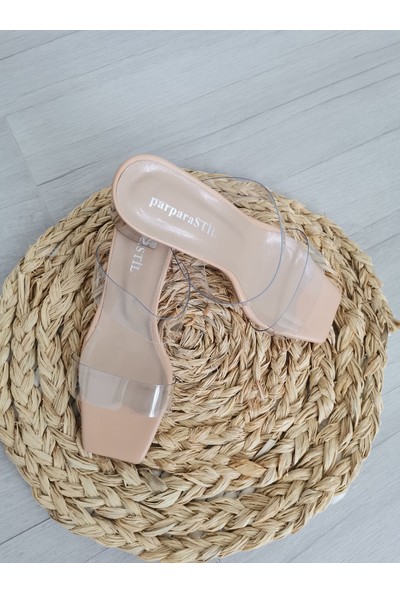 Dugi Butik Roma Nude Şeffaf Topuklu Şeffaf Bant Terlik
