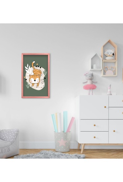 Bk Gift Sevimli Kaplan Tasarımlı Dekoratif Pembe Ahşap Çerçeveli Çocuk Odası Tablo-1 Bk Gift Sevimli Kaplan Tasarımlı Dekoratif Pembe Ahşap Çerçeveli Çocuk Odası Tablo-1