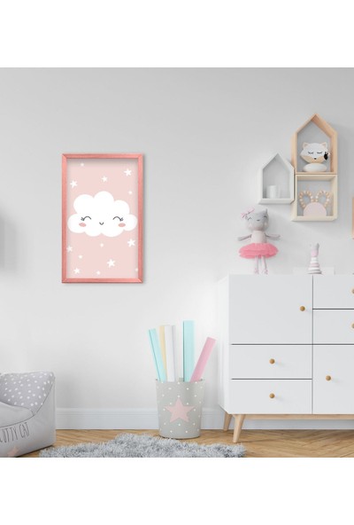 Bk Gift Sevimli Bulut Tasarımlı Dekoratif Pembe Ahşap Çerçeveli Çocuk Odası Tablo-1 Bk Gift Sevimli Bulut Tasarımlı Dekoratif Pembe Ahşap Çerçeveli Çocuk Odası Tablo-1