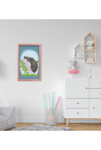 Bk Gift Kirpi Tasarımlı Dekoratif Pembe Ahşap Çerçeveli Çocuk Odası Tablo-1