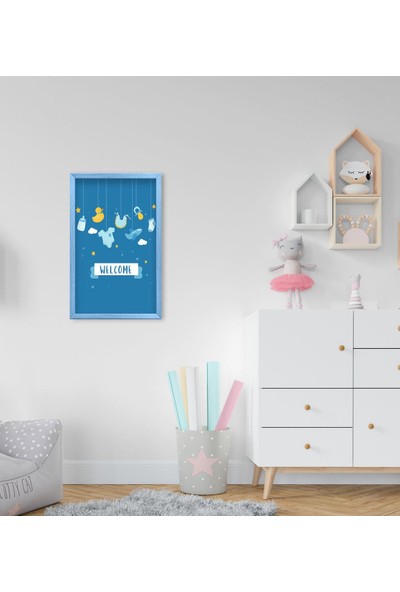 Bk Gift Welcome Tasarımlı Dekoratif Mavi Ahşap Çerçeveli Çocuk Odası Tablo-1 Bk Gift Welcome Tasarımlı Dekoratif Mavi Ahşap Çerçeveli Çocuk Odası Tablo-1