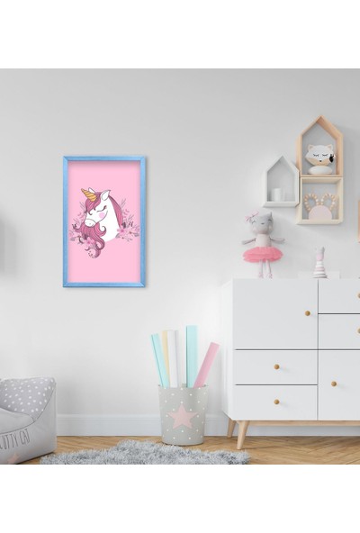 Bk Gift Unicorn Tasarımlı Dekoratif Mavi Ahşap Çerçeveli Çocuk Odası Tablo-3 Bk Gift Unicorn Tasarımlı Dekoratif Mavi Ahşap Çerçeveli Çocuk Odası Tablo-3