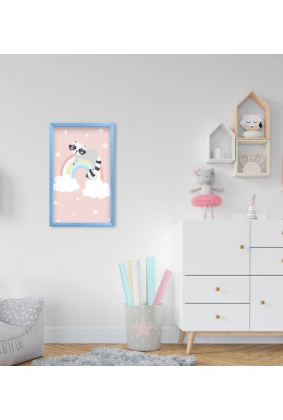 Bk Gift Gökkuşağı Tasarımlı Dekoratif Mavi Ahşap Çerçeveli Çocuk Odası Tablo-1 Bk Gift Gökkuşağı Tasarımlı Dekoratif Mavi Ahşap Çerçeveli Çocuk Odası Tablo-1