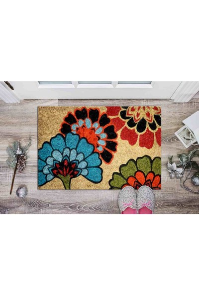 Ibsalpin Bayrak Çiçek Desenli Dijital Baskılı Kaymaz Taban Paspas