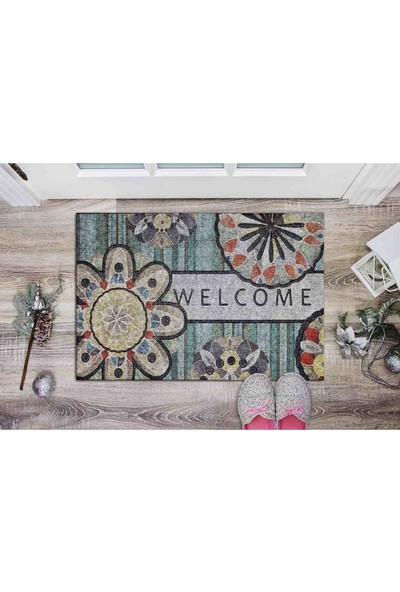 Ibsalpin Bayrak Desenli Dijital Baskılı Kaymaz Taban Paspas