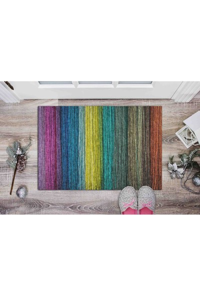 Ibsalpin Bayrak Renkli Dikey Desenli Dijital Baskılı Kaymaz Taban Paspas