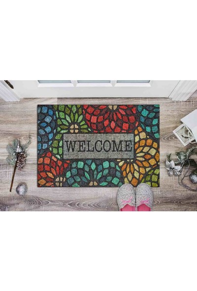 Ibsalpin Bayrak Renkli Desenli Dijital Baskılı Kaymaz Taban Paspas