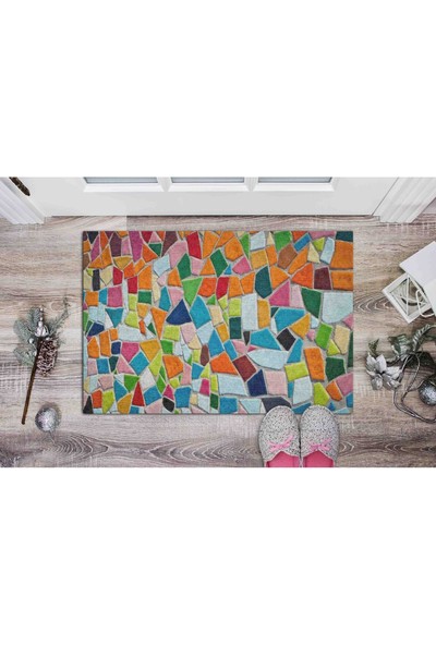 Ibsalpin Bayrak Rengarenk Desenli Dijital Baskılı Kaymaz Taban Paspas