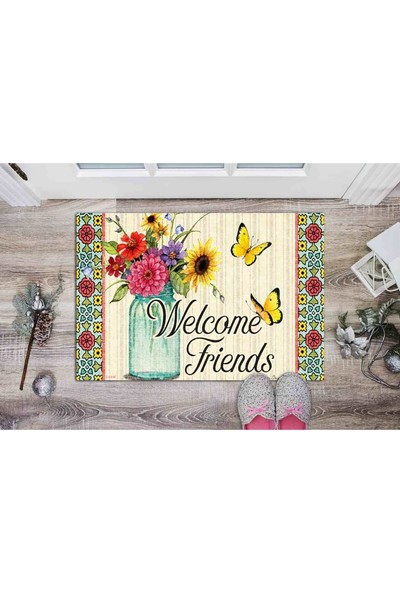 Ibsalpin Bayrak Modern Desenli Dijital Baskılı Kaymaz Taban Paspas