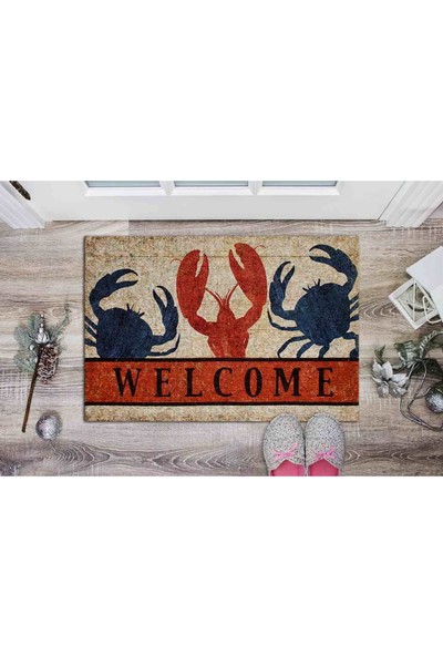 Ibsalpin Bayrak Yengeç ve Akrep Desenli Dijital Baskılı Kaymaz Taban Paspas