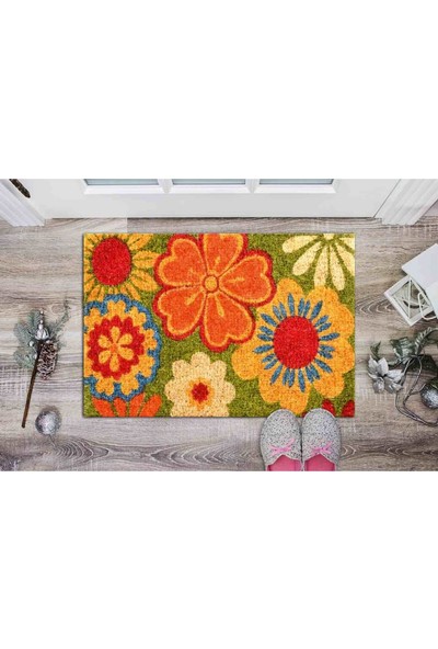 Ibsalpin Bayrak Çiçek Desenli Dijital Baskılı Kaymaz Taban Paspas