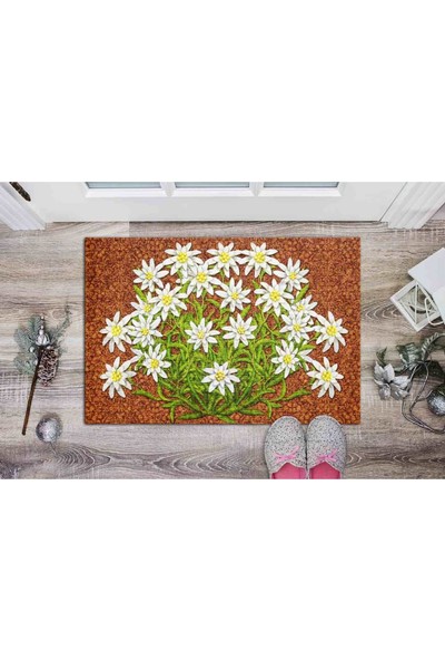 Ibsalpin Bayrak Papatya Desenli Dijital Baskılı Kaymaz Taban Paspas