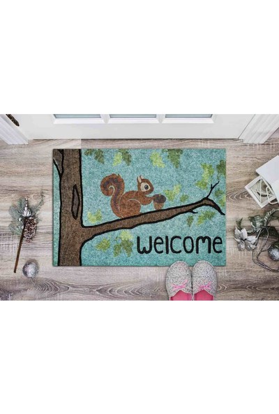 Ibsalpin Bayrak Sincap Desenli Dijital Baskılı Kaymaz Taban Paspas