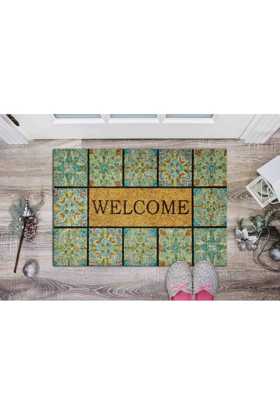 Ibsalpin Bayrak Yeşil Desenli Dijital Baskılı Kaymaz Taban Paspas